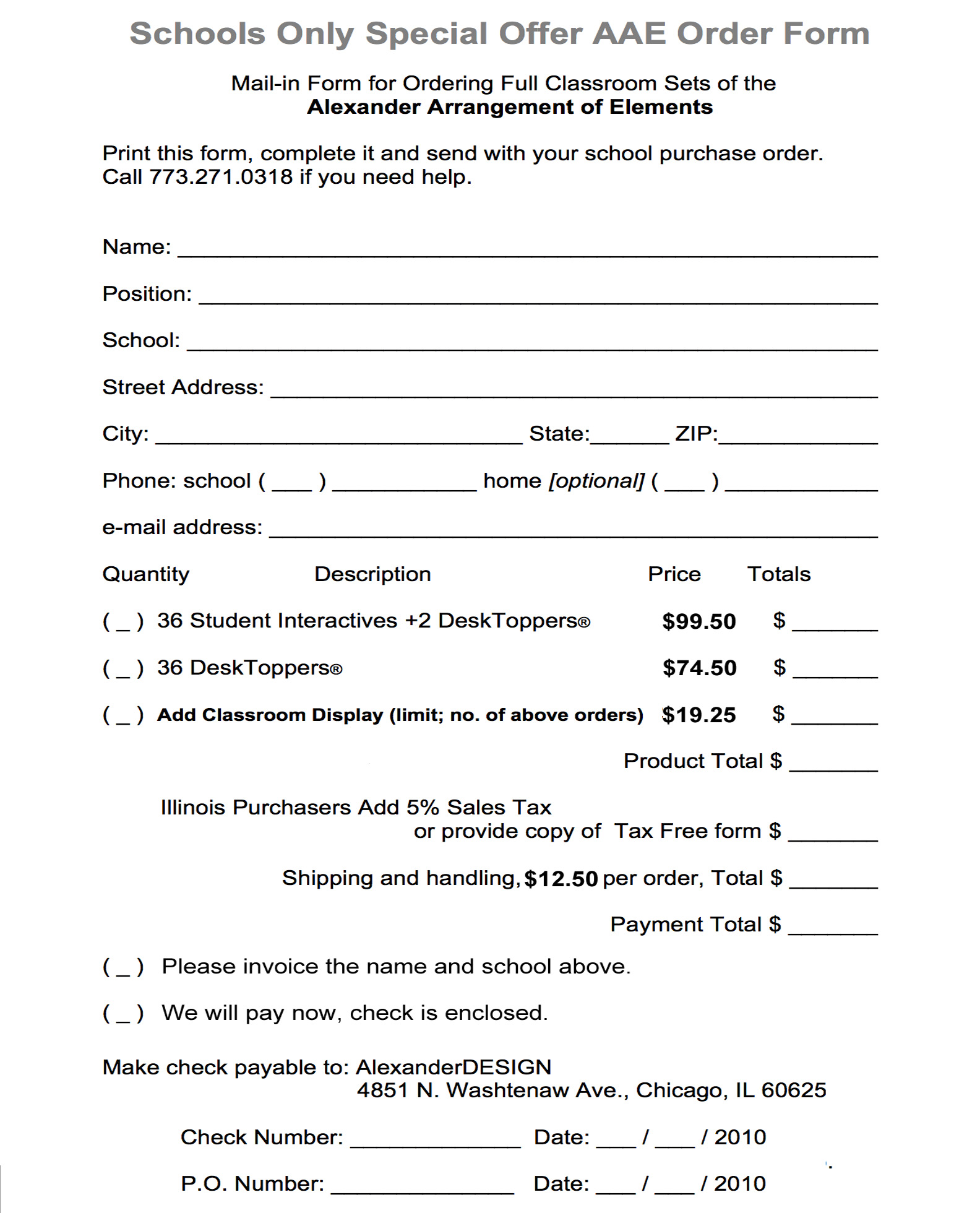 Alexander Arrangement Special School Sale Order Printer
